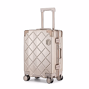 Somago Carry On Luggage with Spinner Wheels 20in Lightweight Suitcase Built in TSA Aluminum Frame PC Hardside Rolling Suitcases Travel Case (Titanium Gold)