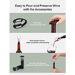FOHERE Electric Wine Opener, Automatic Electric Wine Bottle Corkscrew Opener with Foil Cutter, Wine Aerator Pourer, Vacuum Stopper, and Charging Base, Rechargeable (Stainless Steel)