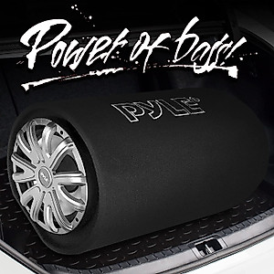 Pyle 12-Inch Carpeted Subwoofer Tube Speaker - 500 Watt High Powered Car Audio Sound Component Speaker Enclosure System with 2” Aluminum Voice Coil, 4 Ohm, Rear Vented Design - PLTB121