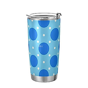 HXshaoye Cartoon cute blue polka dots Stainless Steel vacuum insulated water bottle with Lid and Straw travel coffee mug with lid for Home, Office or Car cute travel coffee tumbler botella de agua