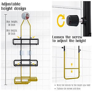 Shower Caddy Hanging Bathroom Organizer: Over Head Adjustable Rack for Tall Showerhead - Extra Large Storage Shelf for Big Shampoo Bottles with Soap Holder