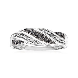 Ross-Simons 0.15 ct. t.w. Black and White Diamond Twisted Ring in Sterling Silver. Size 10