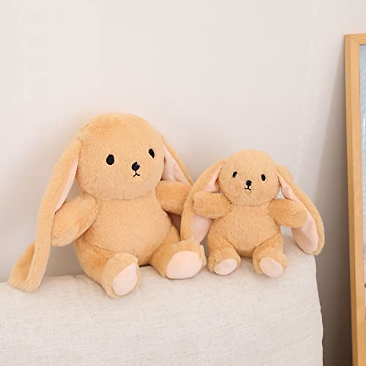 SQEQE Bunny Stuffed Animals Kawaii Plush Pillow for Kids Cute Squishy Rabbit Plushie Gift for Girls Boys Khaki 8 inch