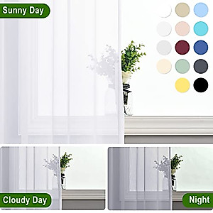 Hiasan White Sheer Curtains for Bedroom with Tiebacks, Lightweight Airy Breathable Voile Drapes Light Filtering Rod Pocket Window Curtains for Living Room, Nursery, W52 x L63, 2 Soft Panels