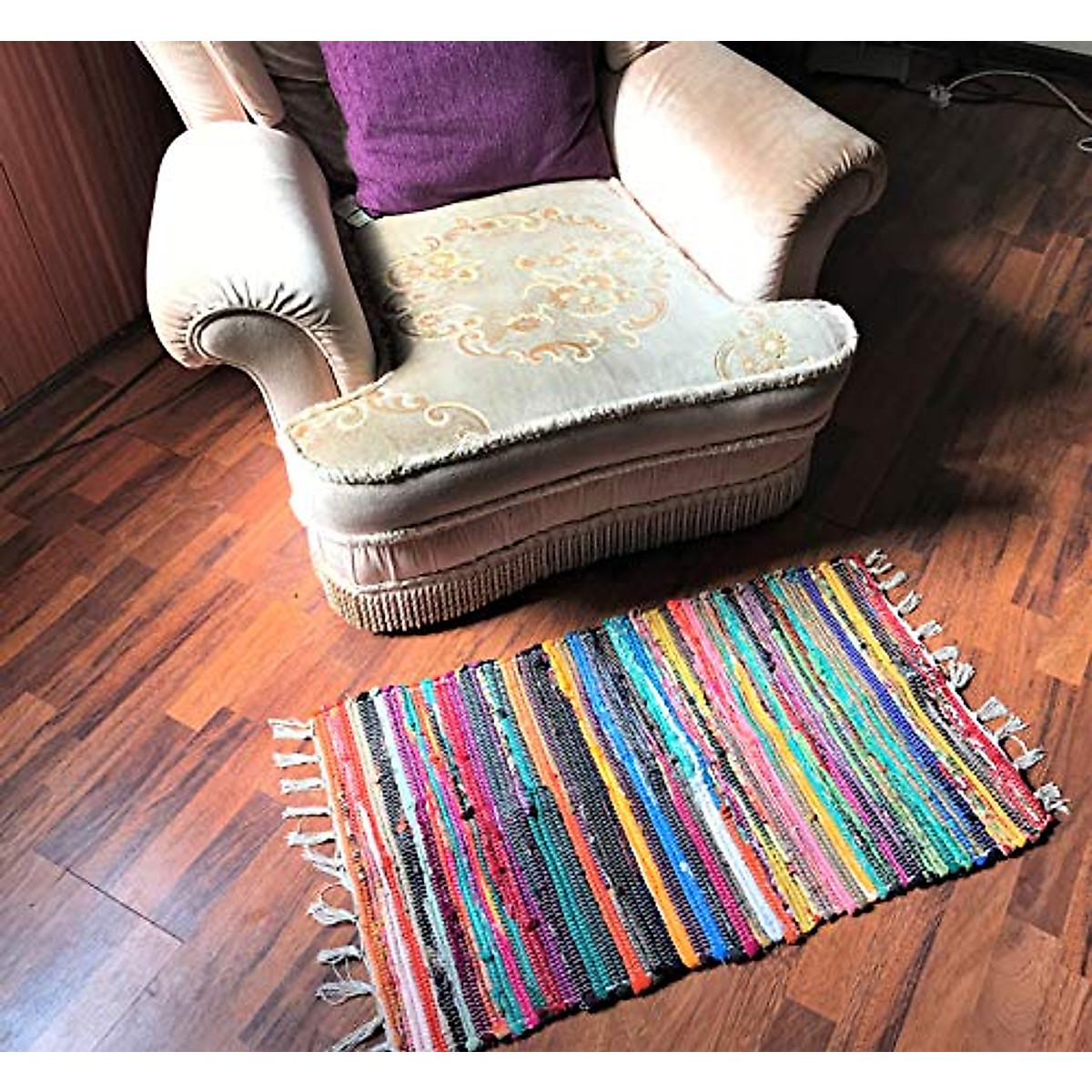 About Home Handwoven Multicolored Rag Rug for Living Room, Kitchen Floor 20"x 32"