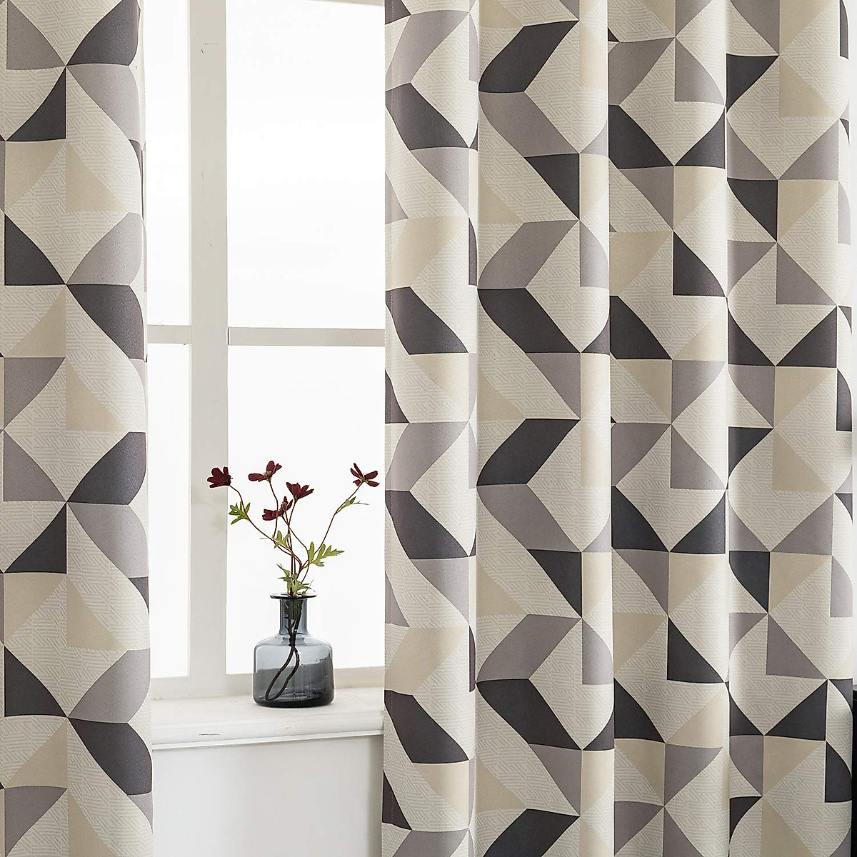 SNLARFOX Geometric Fabric Blackout Curtain, Ombre Blue Cubes Like Print Diamond Polyester Window Curtain Set, 63-Inch Living Room/Home Decor Curtains