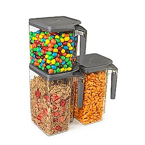 Polder Handle-It Food Grade, BPA Free Storage Canister, Stackable, Secure handle for easy one handed pour (1 Small (2.75-QT), 2 Large (4-QT))