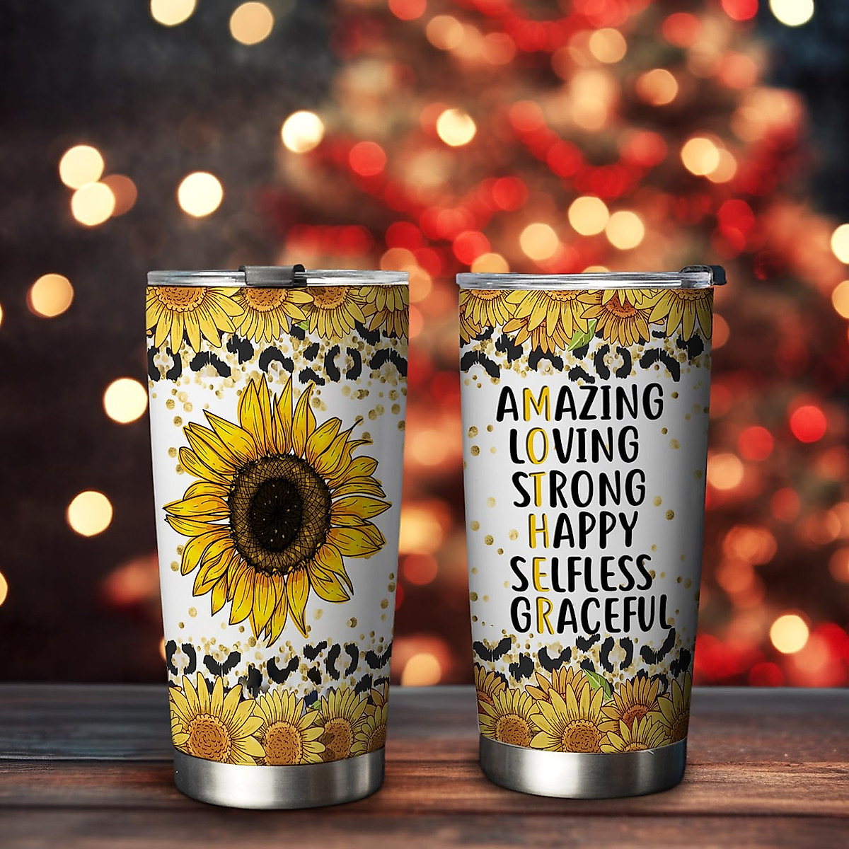 20oz Sunflower Mother Tumbler, Amazing Loving Strong Happy Selfless Graceful, Mom, Grandma Gifts, Coffee Thermos for Women, Stainless Steel Double Wall Vacuum Insulated Coffee Mug, Travel Cup with Lid