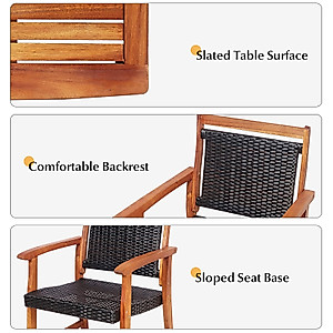 Tangkula 3-Piece Patio Acacia Wood Bistro Set, Patiojoy Outdoor Furniture Set with 2 Chairs & 1 Side Table, Weather Resistant Rattan Garden Conversation Chair Set for Pool Side, Deck, Balcony