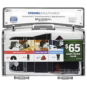 Dremel MM388 13-Piece Oscillating Multi-Tool Accessory Kit, Includes 4 Blades, 9 Wood Sandpaper Sheets, and Reusable Case - Universal Quick- Fit Interface fits Bosch, Makita, Milwaukee, and Rockwell
