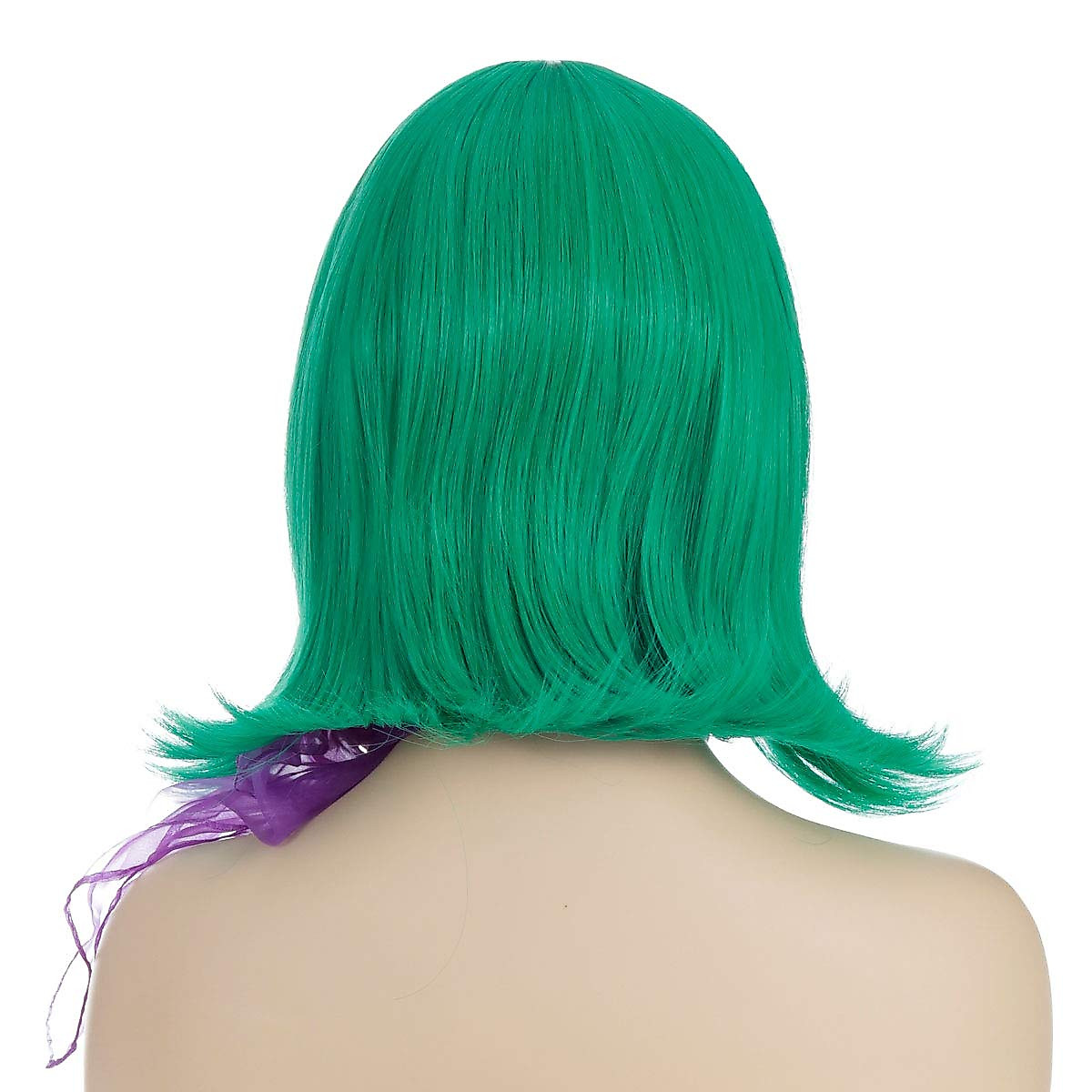 MORTICIA Short Straight Fillp out Green Bob holiday and vacations Costume Cosplay Wig with Purple Scarf