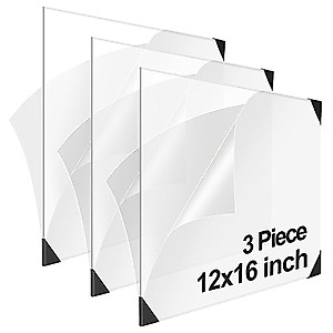 MaxGear 3 Pieces 12" x 16" Plexiglass Sheets, 1 mm Thick Clear Acrylic Sheet, Acrylic Panel with Protective Film for Handcraft, DIY Display Projects, Photo Frame, Sign, Dust Cover, Painting