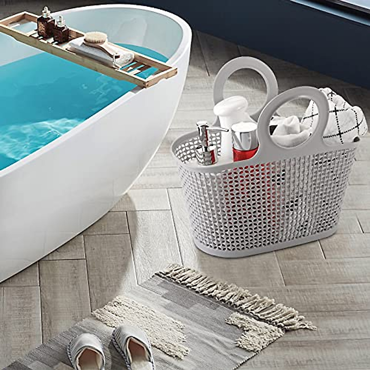 Lawei 4 Pack Shower Caddy Baskets with Handle - Bathroom Shower Tote Basket, Shower Caddy Bins Organizer for Holds Shampoo, Conditioner, Soap, Cosmetics, Beauty Products