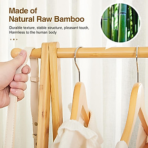 Cozivolife Bamboo Clothes Rack with Storage Box, Garment Rack Clothing Racks for Hanging Clothes, Foldable Wardrobe Storage Rack for Entryway and Bed Room (Natural)