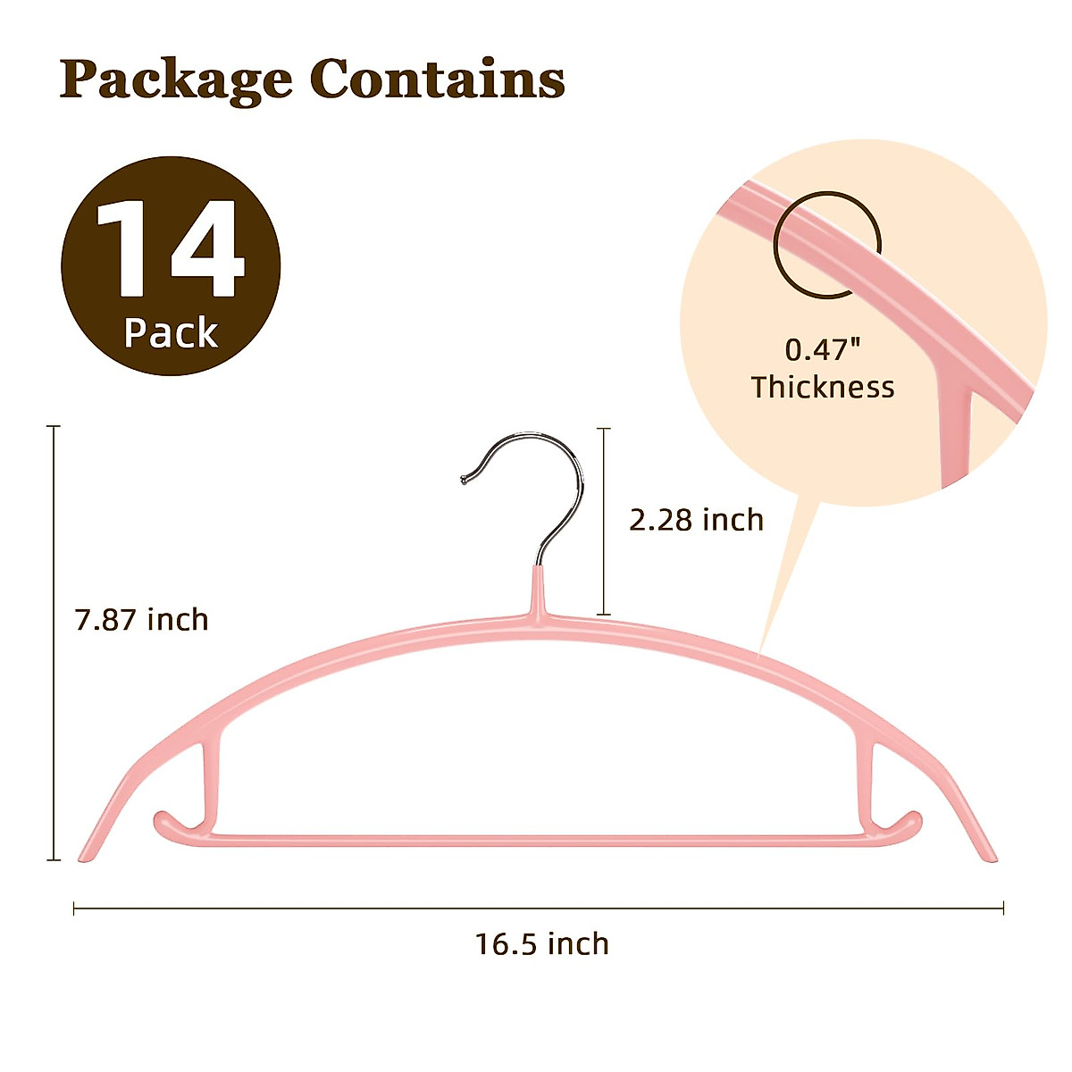 MOPALL Clothes Hanger 14 Pack, Sweater Hangers No Shoulder Bump, 16.5 inch Wide Heavy Duty Coat Hangers for Closet, Non Slip PVC-Coating Metal Hangers for Sweaters,Suits,Dresses,Jackets,Pants,Shirt