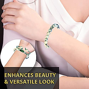 Adjustable Crystal Bracelet – Kiwi Jasper Gemstone Bead Bracelet – Chic Gemstone Bracelet for Men and Women – 8mm Round Healing Crystal Bead Bracelets (Kiwi Jasper)