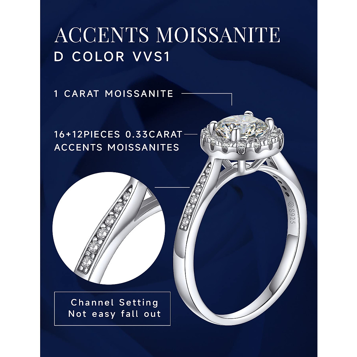 MomentWish Engagement Rings for Women, 1Carat Moissanite Promise Rings, D Color VVS1 Simulated Diamond 925 Sterling Silver Halo Rings-Size7