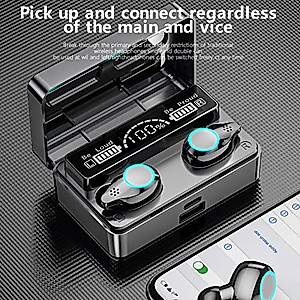 Wireless Bluetooth LED Display Electroplated Earphones,9D HiFi Stereo Sound with Mic,with Charging Case, Binaural Call,Noise Reduction Technology, IPX7 Waterproof, for Sports, for iOS Android (Black)