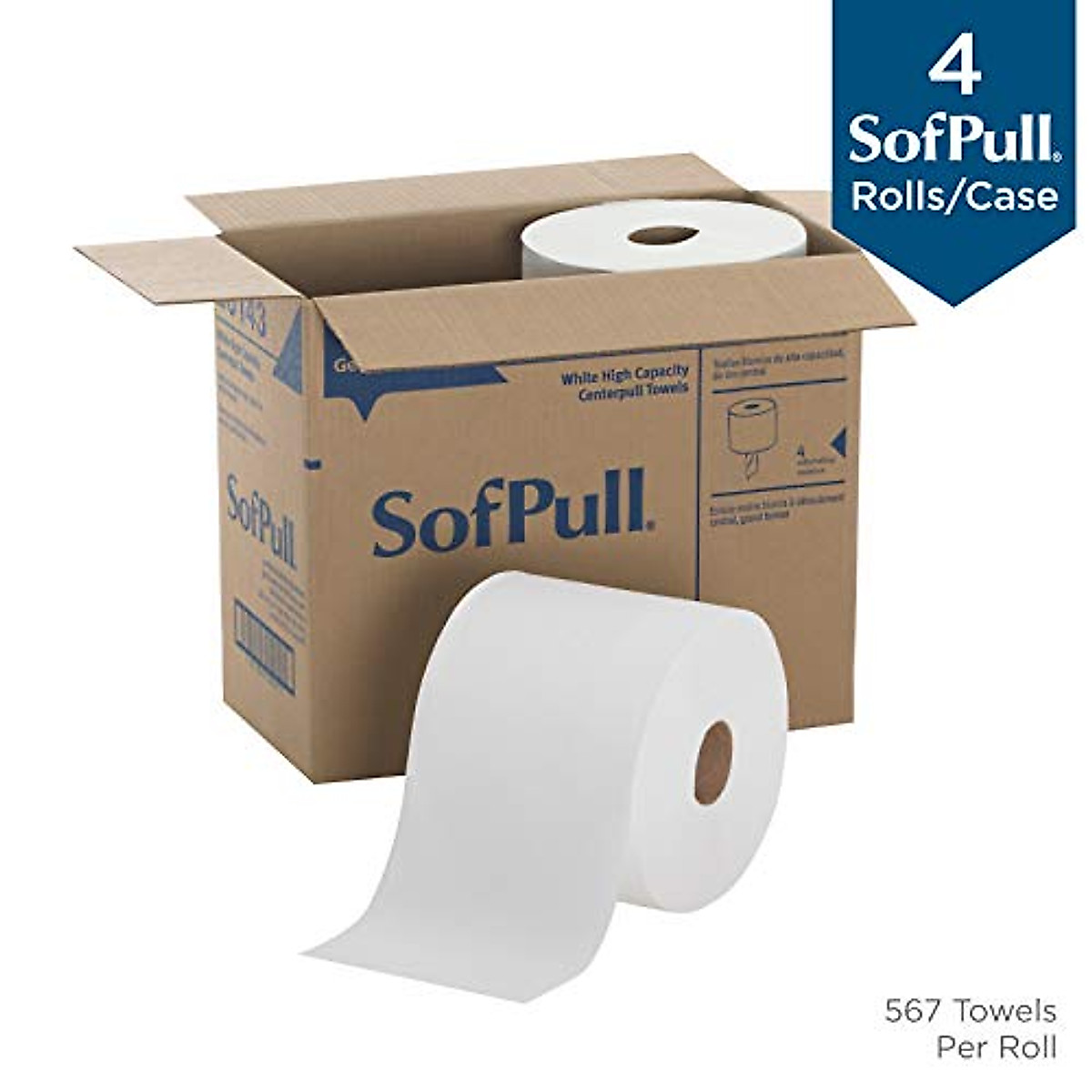 SOFPULL CENTERPULL HIGH-CAPACITY PAPER TOWELS BY GP PRO (GEORGIA-PACIFIC), 28143, WHITE, 4 ROLLS PER CASE, 567 TOWELS PER ROLL