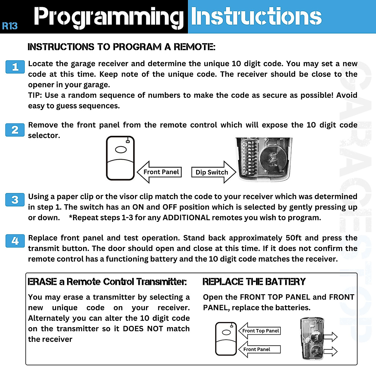 Garage Stop 2X Garage Door Opener Remote for Linear Multi-Code 3089 308911 MCS308911, 10 dip Switch Gate Opener Remote 300MHz, Garage Clicker Replacement