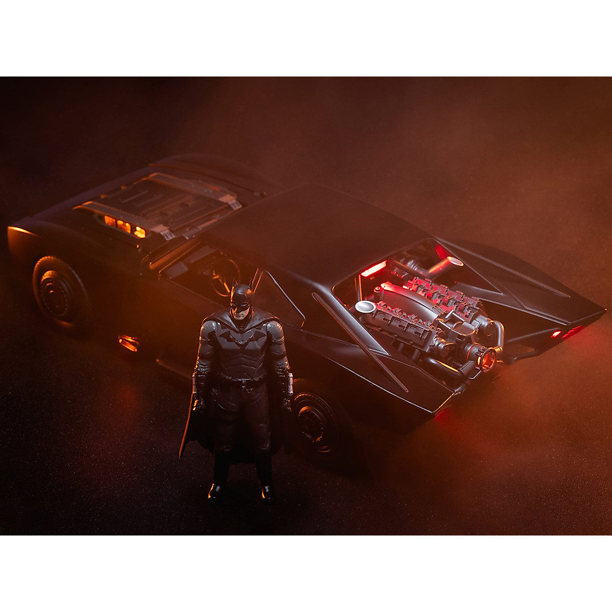 Jada Toys DC Comics The Batman 1:18 Batmobile with Lights Die-cast Car & 3.75" Batman Figure, Toys for Kids and Adults,Black