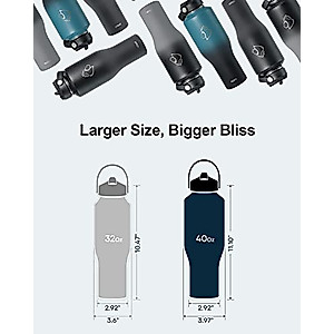 BUZIO 40oz Tumbler with Handle Straw Lid and Flex Lid, 40 oz Insulated Water Bottle Fits in Car Cup Holder, Double Wall Stainless Steel Travel Flask, Keeps Cold for 48 Hrs, Hot for 24 Hrs, Black