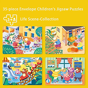 SOPHRAY Happy Party 35 Piece Toddler Jigsaw Puzzles, Preschool Educational Puzzles Travel Toys for Ages 2-4 3-5 Boys Girls, Early Learning Montessori Toy Kids 3 4 5, Size 10.2"x7.4"