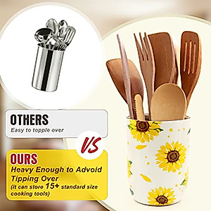 Utensil Holder, Nefelibata Sunflower Ceramic Utensil Crock Kitchen Storage Pottery Spatula Canisters for Hearth Countertop Organizer Spoon Rest Modern Farmhouse Cooking Tools Gift