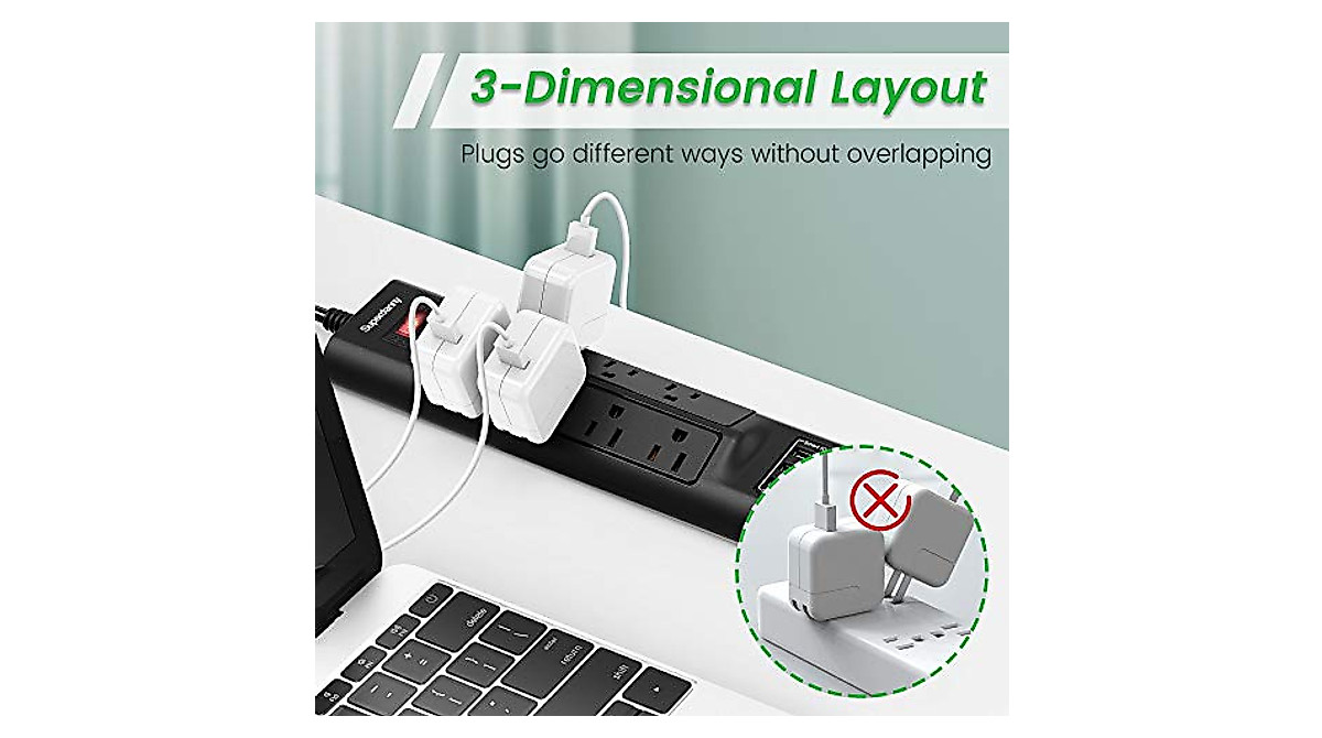 10 Ft Surge Protector Power Strip with USB - SUPERDANNY