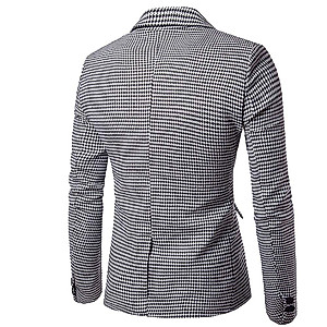 Mens Slim Fit Suit Single Breasted Wedding Suit Jacket Houndstooth Blazer, Black-White, Large