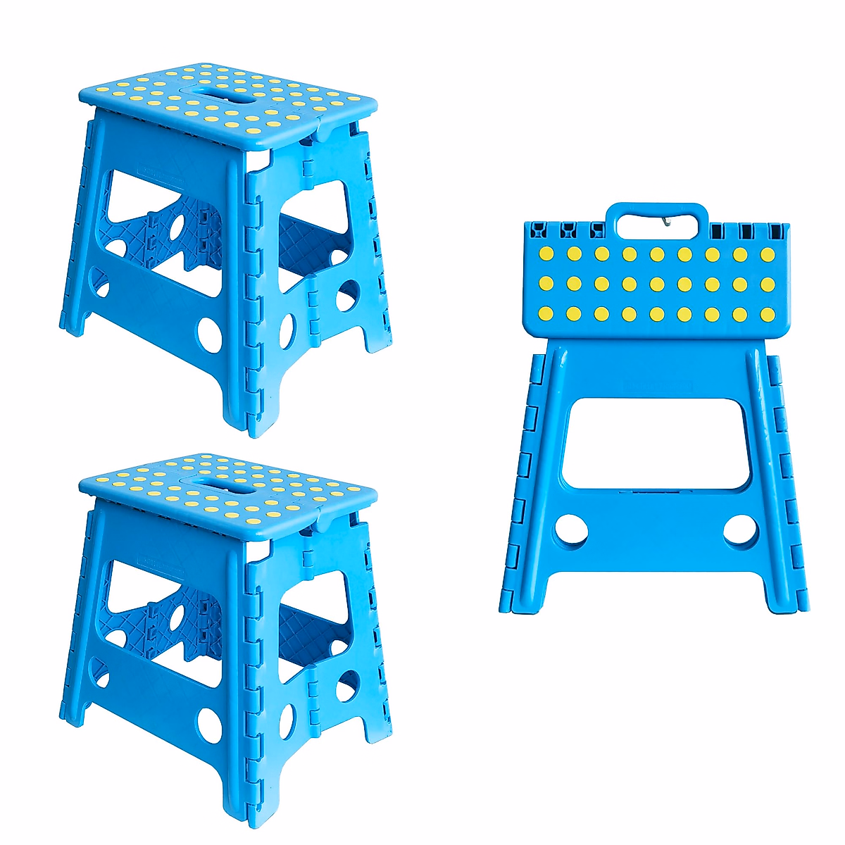 Non-Slip Folding Step Stool, Sturdy Safe Enough - Holds up to 300 Lb - 13 inch Footstool for Adults or Kids, Folding Ladder Storage/Opens Easy, for Kitchen,Toilet,Camping (Blue),Pack of 2