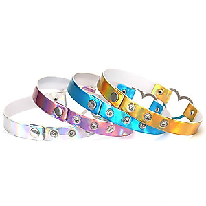 Jurxy 3PCS Heart Choker Necklace PU Leather Goth Choker Collar with Heart Punk Fluorescence Collar Adjustable Size – Blue White Pink