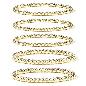 Gold Bead Bracelet for Women,14K Gold Plated Bead Ball Bracelet Stretchable Elastic Bracelet