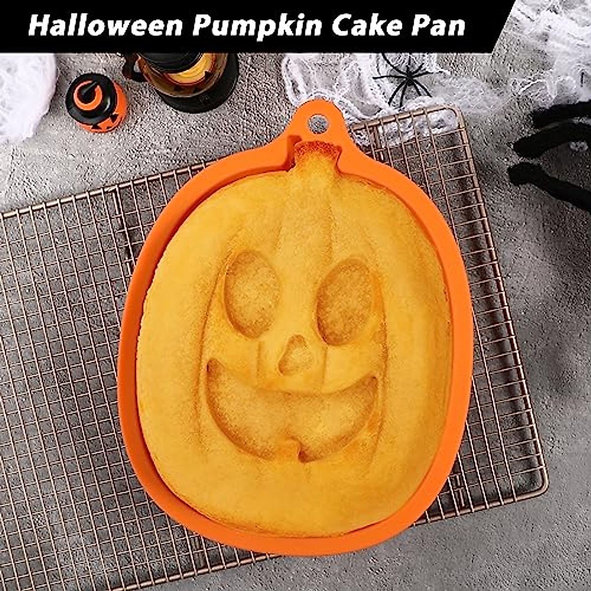 Kamehame Halloween Pumpkin Cake Pan, 8 Inches Pumpkin Cake Mold, Jack O Lantern Silicone Mold, Pumpkin Shaped Bakeware Baking Tray, Orange