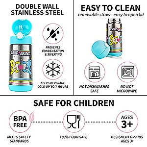 Franco Kids Double Wall Insulated Stainless Steel Water Bottle, 12-Ounce, Care Bears