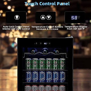 Joy Pebble Mini Fridge Beverage Cooler - 128 Can mini fridge with glass door for Soda Beer or Wine -Drink Dispenser Small Refrigerator with Adjustable Thermostat for Office bedroom Home (4.4 cu.ft)