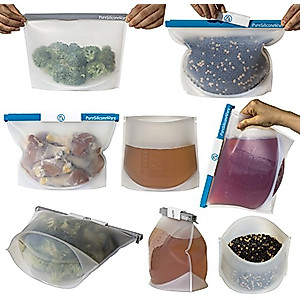 PureSiliconeWare 0.6 Gallon (74 oz) Reusable Silicone Kitchen Bags Freeze Heat Microwave Steam Store Sous Vide