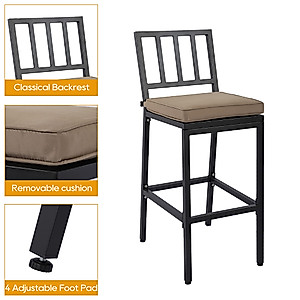 Sumshadow Outdoor Patio Bar Set, Bar Height Patio Dining Set, Weather-Resistant Bistro Counter Pub Set with Cushions & Slatted Tabletop for Backyard, Garden, Yard (63" Table, 6 "I Style Stool, Black)