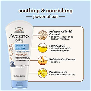 Aveeno Baby Eczema Therapy Nighttime Moisturizing Balm with Colloidal Oatmeal & Ceramide, 11 oz and Eczema Therapy Moisturizing Cream, Natural Colloidal Oatmeal & Vitamin B5, 7.3 oz