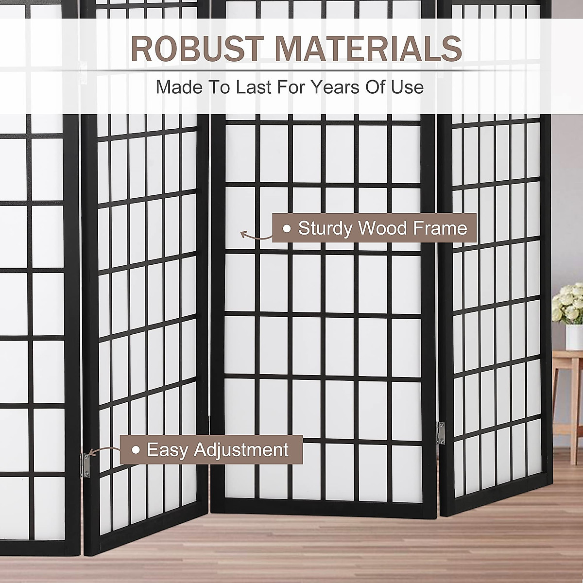 Room Divider Panel, 4 Panel Partitions and Dividers Freestanding, 6FT Room Dividers and Folding Privacy Screens, Room Divider Screen, Plum Blossom Shoji Screen for Home Office Bedroom, White