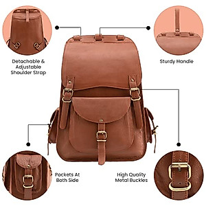 Handmade World Vintage Full Grain 20 Inch Tan Brown Leather Laptop Large Backpack Casual Bookbag Daypack Camping Travel Rucksack Knapsack