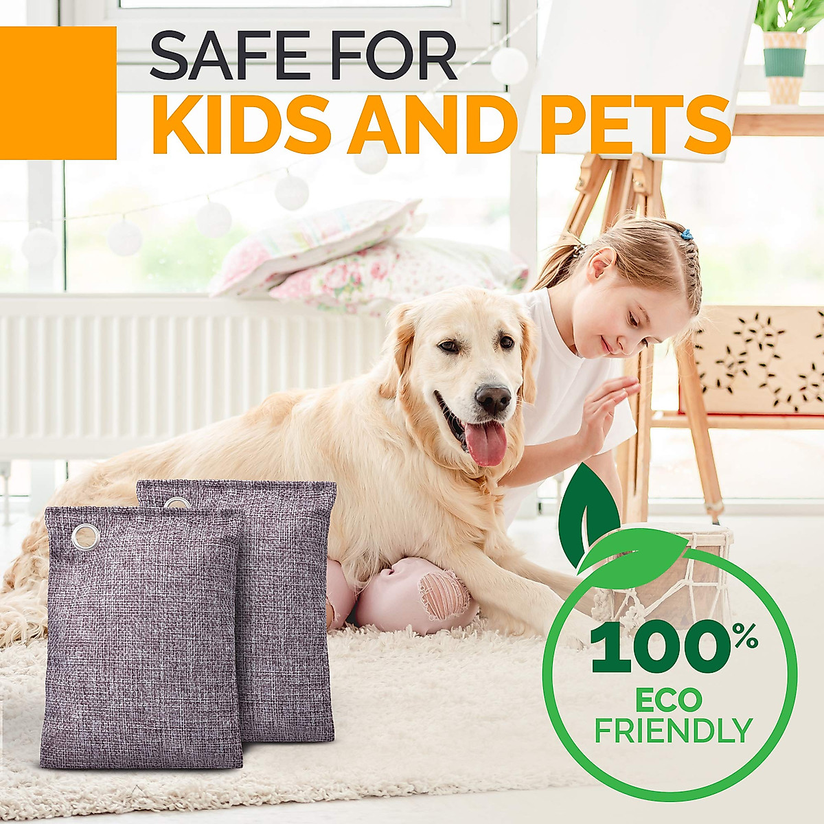 Bamboo Charcoal Bags Odor Absorber 10x100g w Hooks. Nature Fresh Bamboo Charcoal Air Purifying Bags Activated Charcoal Odor Absorbers for Home, Charcoal Deodorizer Bags and Shoe Closet Odor Eliminator