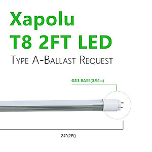 Xapolu 2FT T8 T10 T12 LED Tube Lights 12W 5000K, 24 Inch 1680Lm Light Bulbs, F17T8/F24T8 Fluorescent Light Bulbs Replacement, Ballast Compatible, Dual-Ended, Frosted Lens, UL Listed
