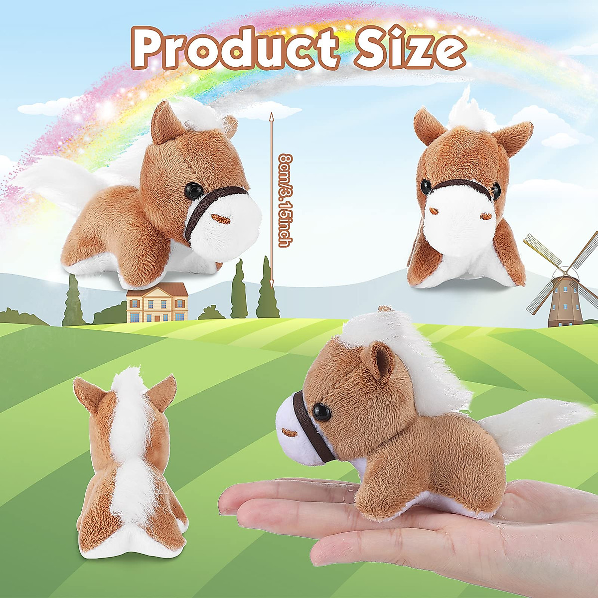 Hungdao 36 Pcs Horse Plush Stuffed Animals Bulk 3.15 Inch Cattle Horse Party Favors Realistic Stuffed Animals Stuffed Mini Plush Pets Toy for Farm Themed Birthday Party Gift Keychain