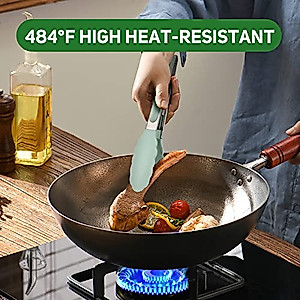 EEKEDO Kitchen Tongs, Stainless Steel Silicone Tongs for Cooking 600ºF High Heat-Resistant BBQ Grilling Locking Tongs, Set of 2-9" and 12" Light Green