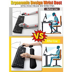 Kalolary 3Pcs Black Acrylic Tilted Computer Keyboard Holder with Mouse & Keyboard Wrist Rest Pad, Computer Keyboard Stand Set for Easy Ergonomic Typing for Office Desk, Home, School