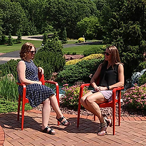 Sunnydaze Landon Plastic Patio Dining Armchair Seat - Modern Design - Deck, Lawn and Garden Seat - Indoor or Outdoor Use - Commercial Grade All-Weather - Red - 4 Chairs