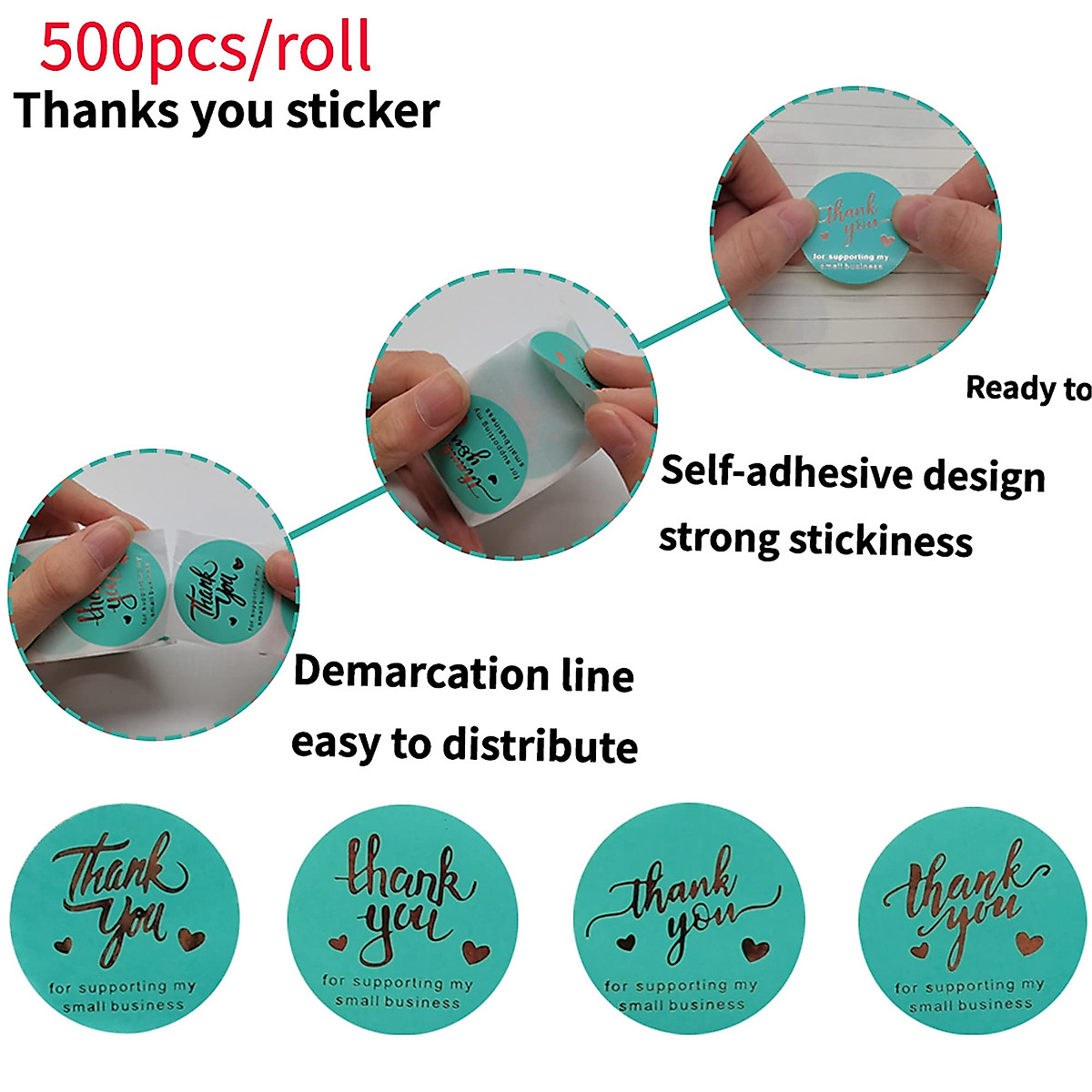 Thank You Stickers Roll,500pcs Thank You for Supporting My Small Business Stickers with 4 Designs Gold Foil Font Thank You Label Stickers for Variety Business.