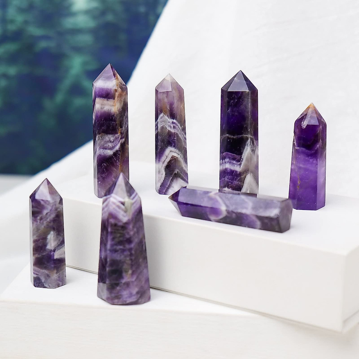 Apengshi Amethyst Healing Crystal Tower 2.75-3.14" Crystal Wand Natural Gem Stone 8 Faceted Single Point Chakra for Home Decoration