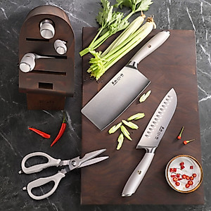 Cangshan L1 Series 1027129 German Steel forged 7-Piece Cleaver Knife Block Set, White